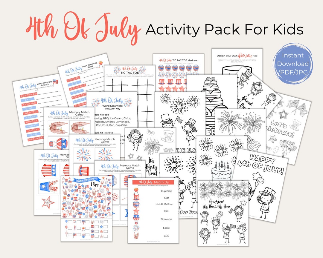 Printable 4th of July Activity Pack: Coloring Pages & Games,digital ...