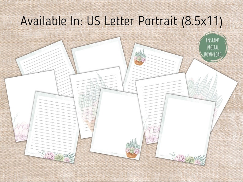 Printable Succulent Stationery,lined and Unlined Printable Paper ...