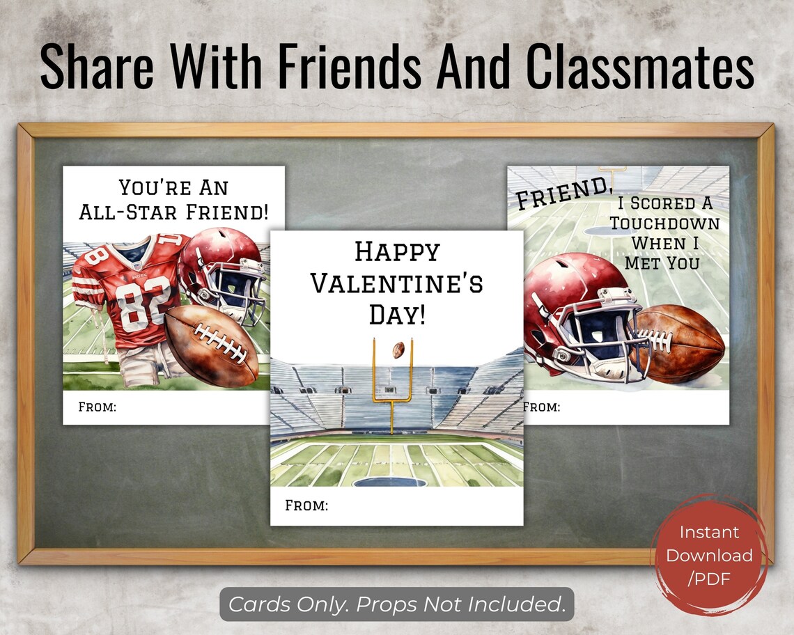 Printable Football Valentine's Day Cards for Kids: Watercolor Classroom ...