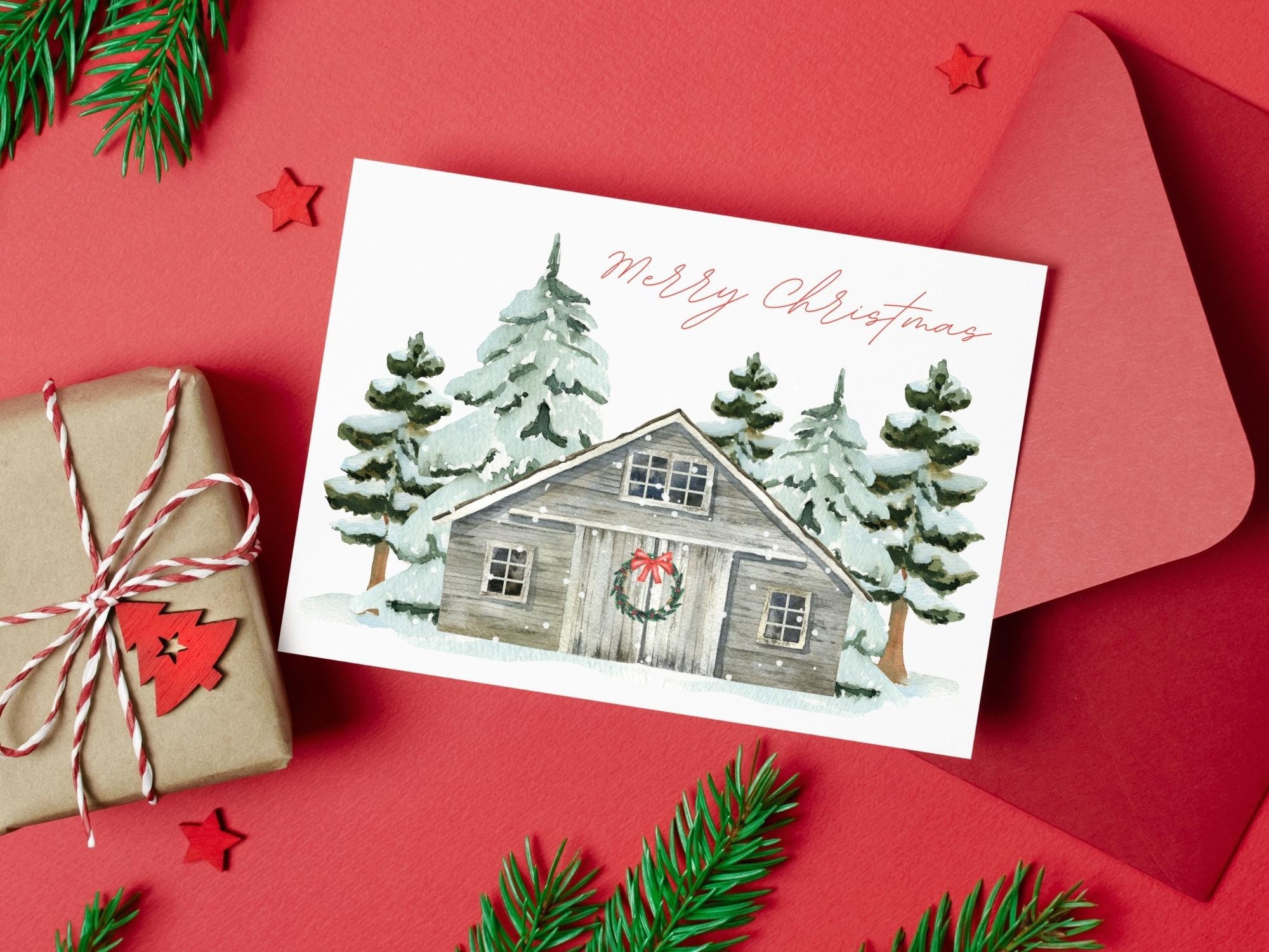 Printable Christmas Farmhouse Card,merry Christmas Card,printable ...