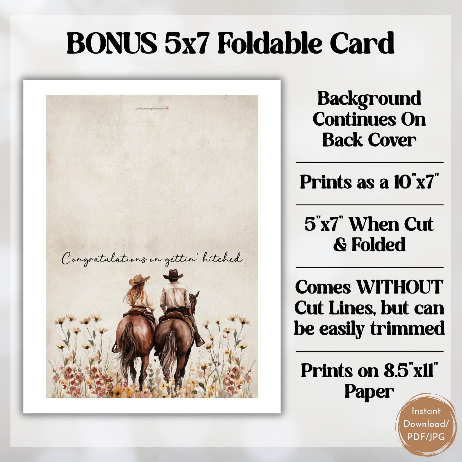 Printable Rustic Wedding Card: Cowboy & Cowgirl Horses, Western ...