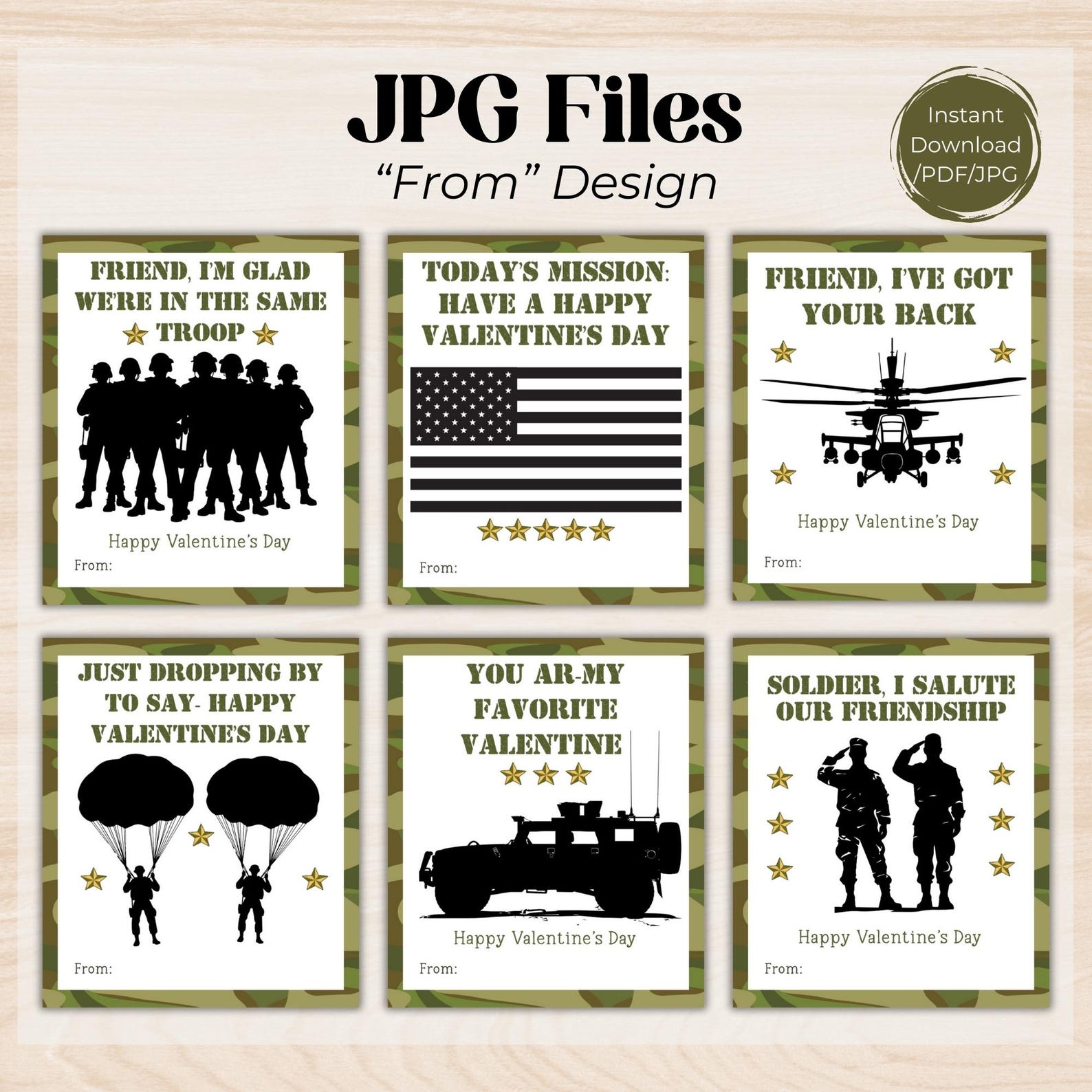 Printable Army Valentine Cards: Camo Military Classroom Valentines ...
