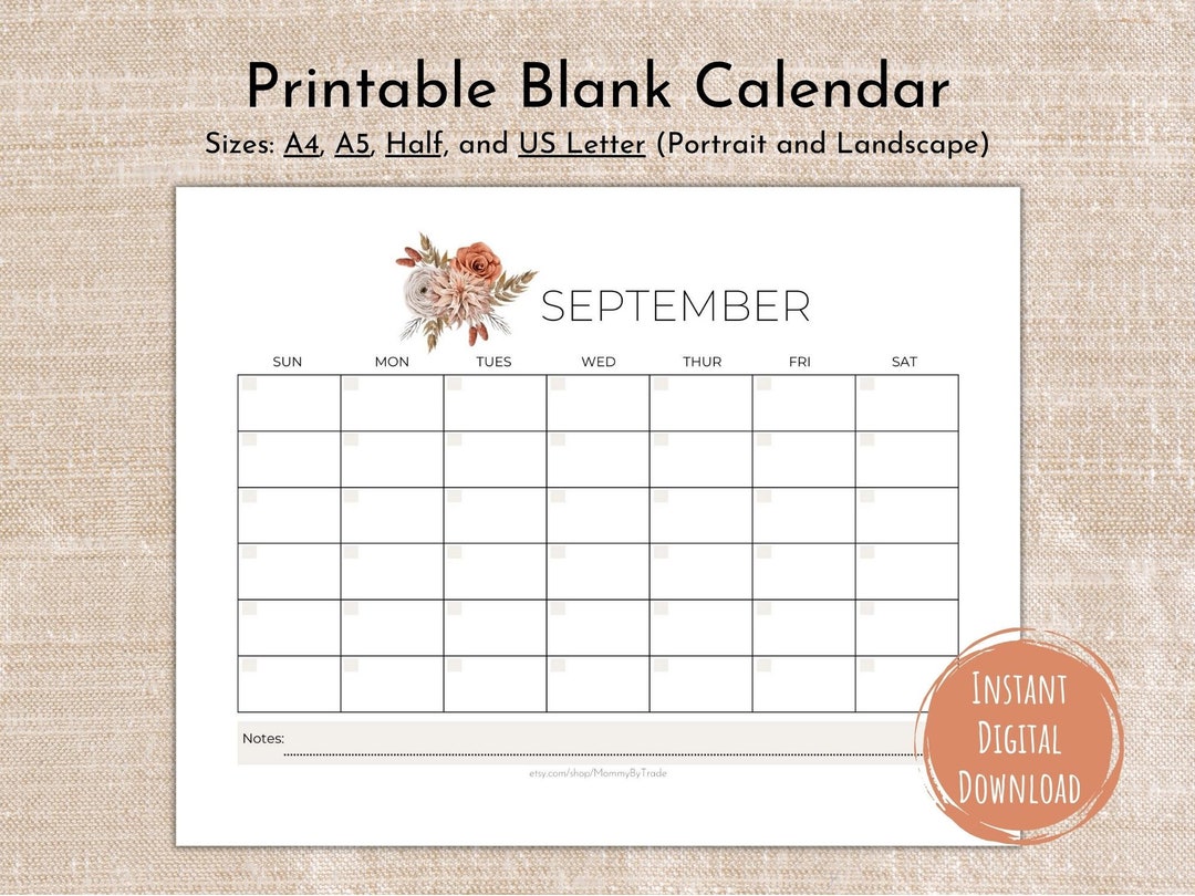 Printable Blank Monthly Calendar,vintage Floral Calendar,fillable ...