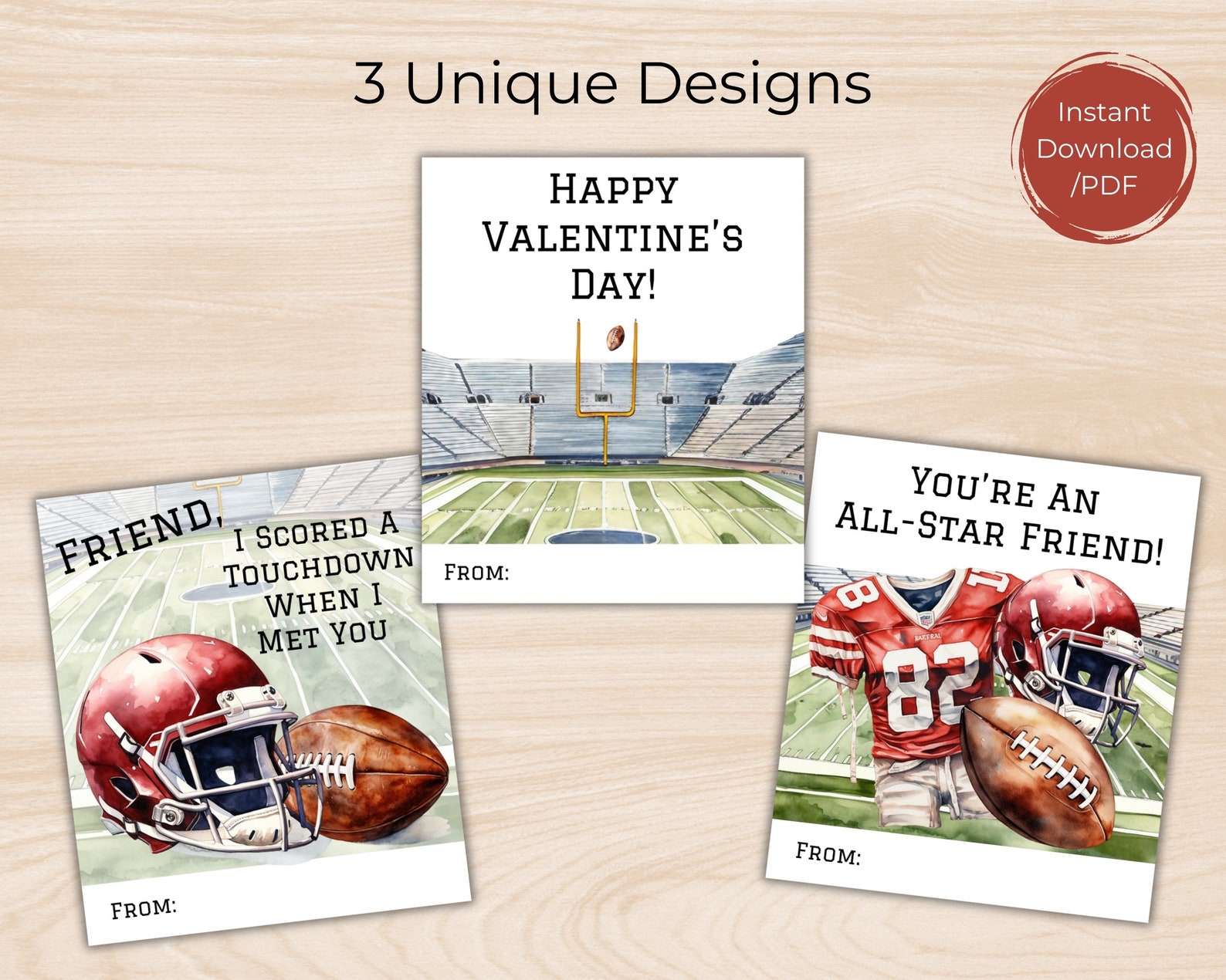 Printable Football Valentine's Day Cards for Kids: Watercolor Classroom ...