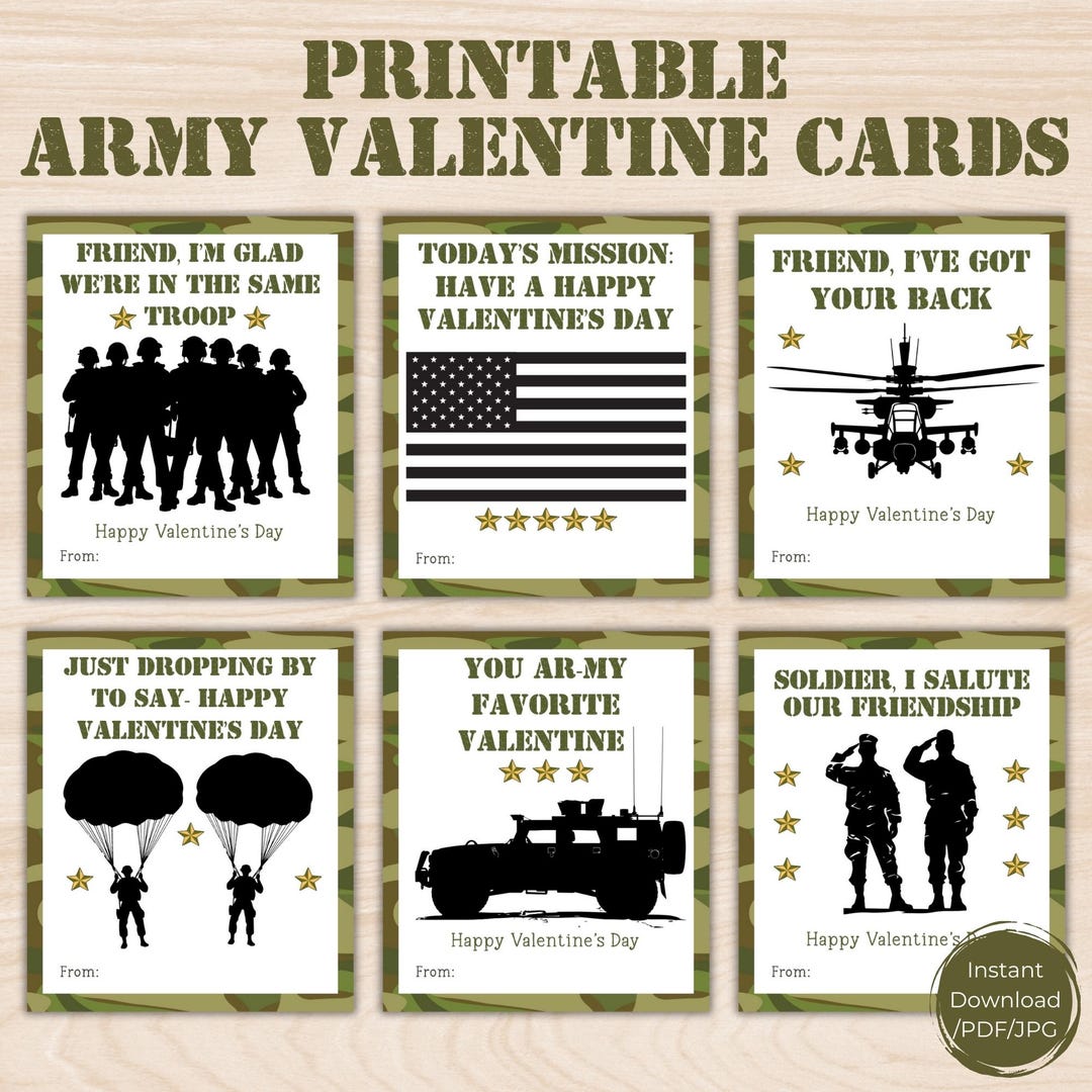 Printable Army Valentine Cards: Camo Military Classroom Valentines ...