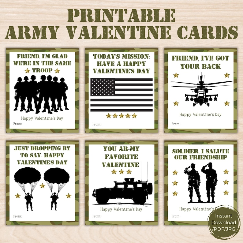 Printable Army Valentine Cards: Camo Military Classroom Valentines ...