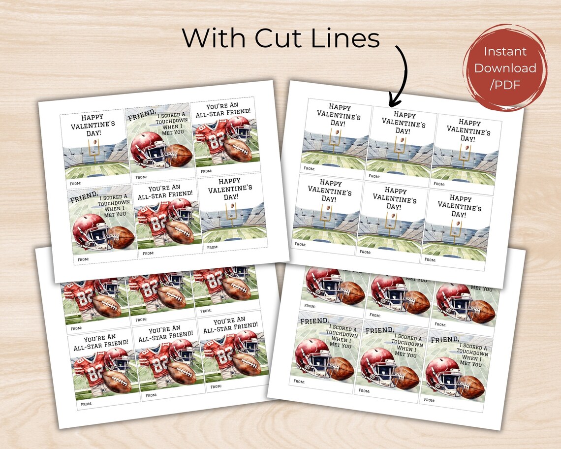 Printable Football Valentine's Day Cards for Kids: Watercolor Classroom ...