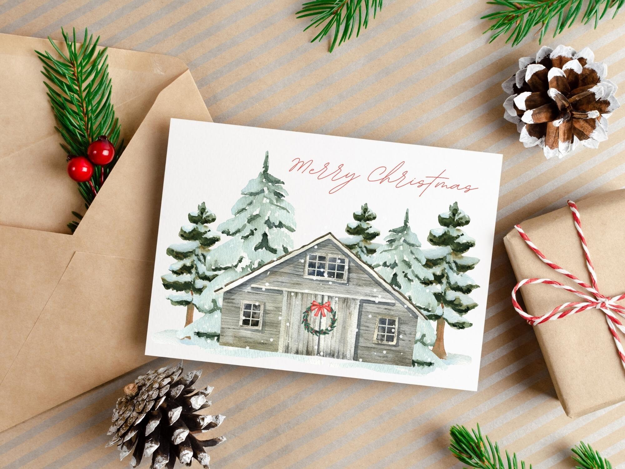 Printable Christmas Farmhouse Card,merry Christmas Card,printable ...