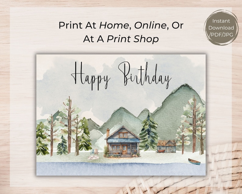 Printable Happy Birthday Card for Him,lake Scene Birthday Card for ...