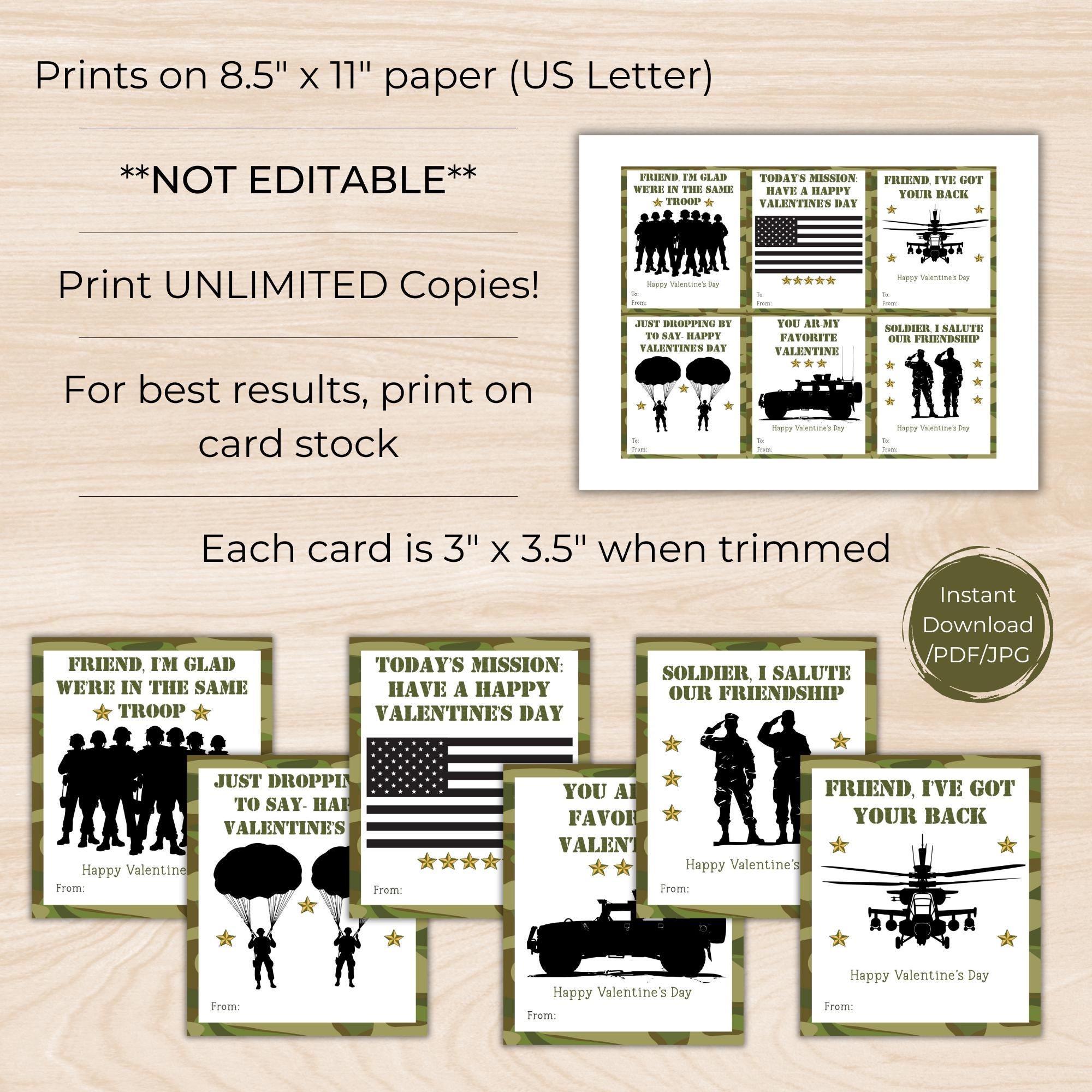 Printable Army Valentine Cards: Camo Military Classroom Valentines ...