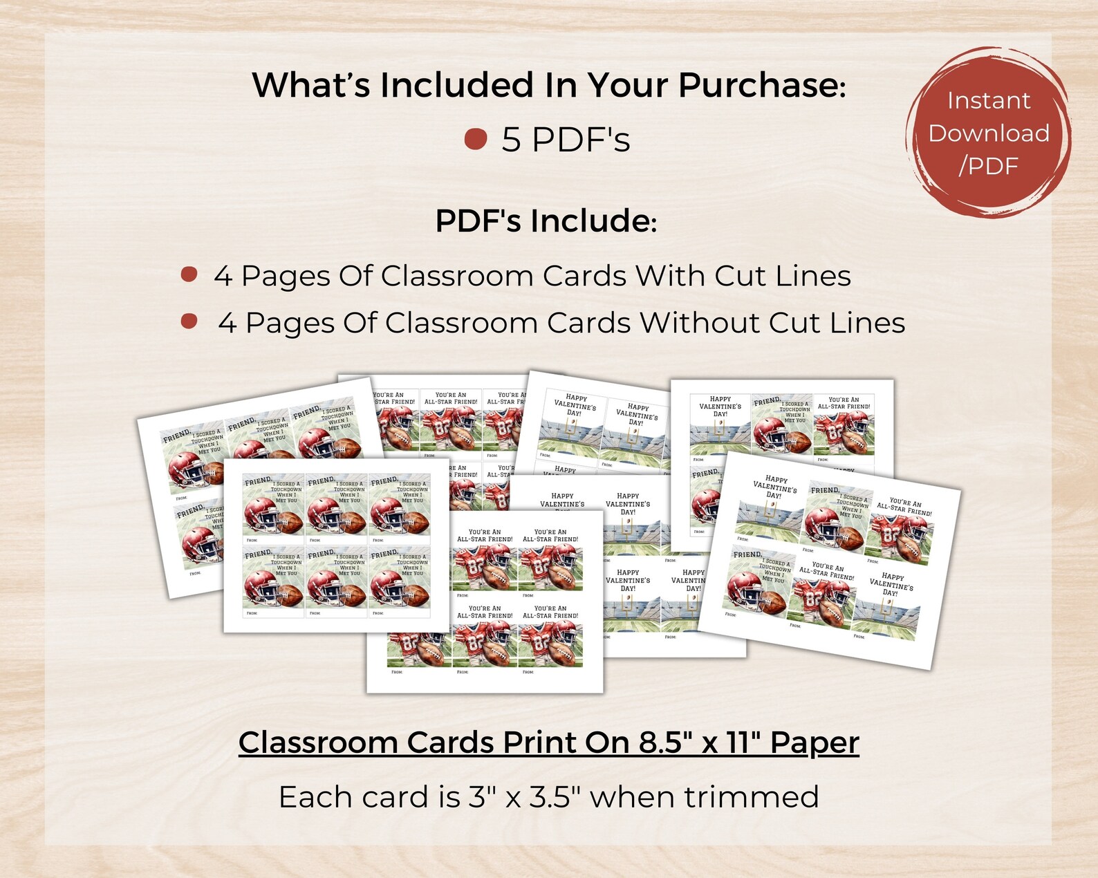 Printable Football Valentine's Day Cards for Kids: Watercolor Classroom ...