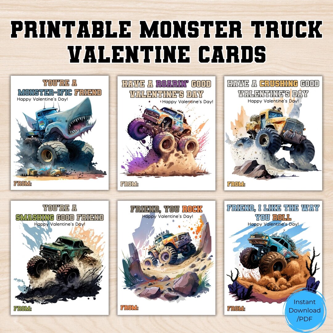 Printable Monster Truck Valentine's Day Cards for School,truck ...