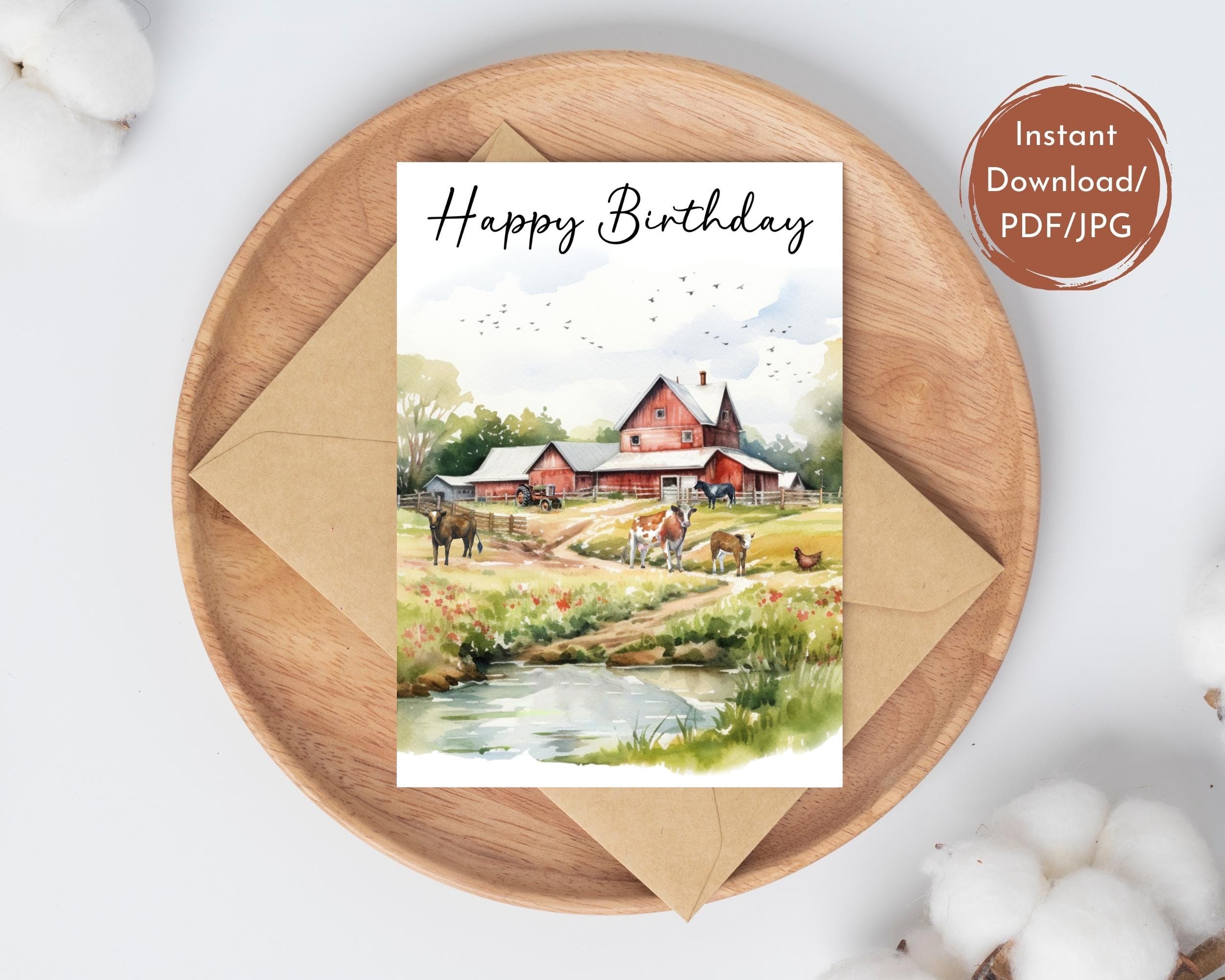 Printable Farm Birthday Card,outdoors Birthday Card for Him,cow ...