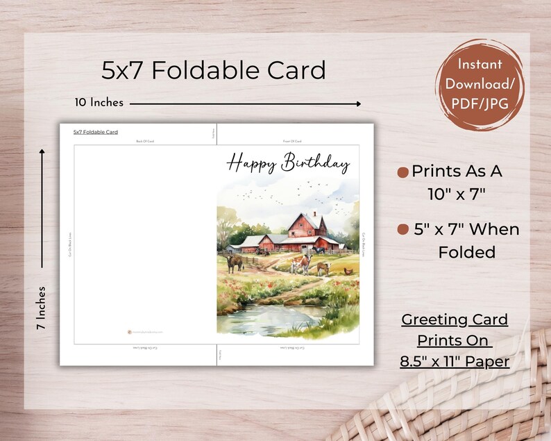Printable Farm Birthday Card: Watercolor Red Barn,cows,digital Download ...