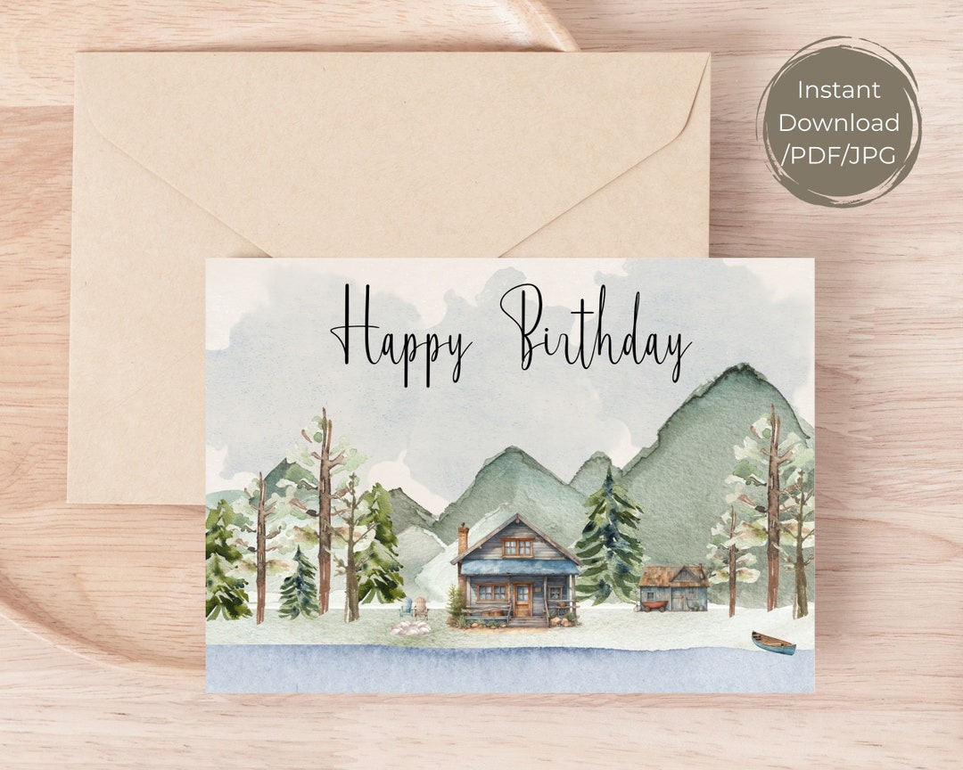 Printable Happy Birthday Card for Him,lake Scene Birthday Card for ...