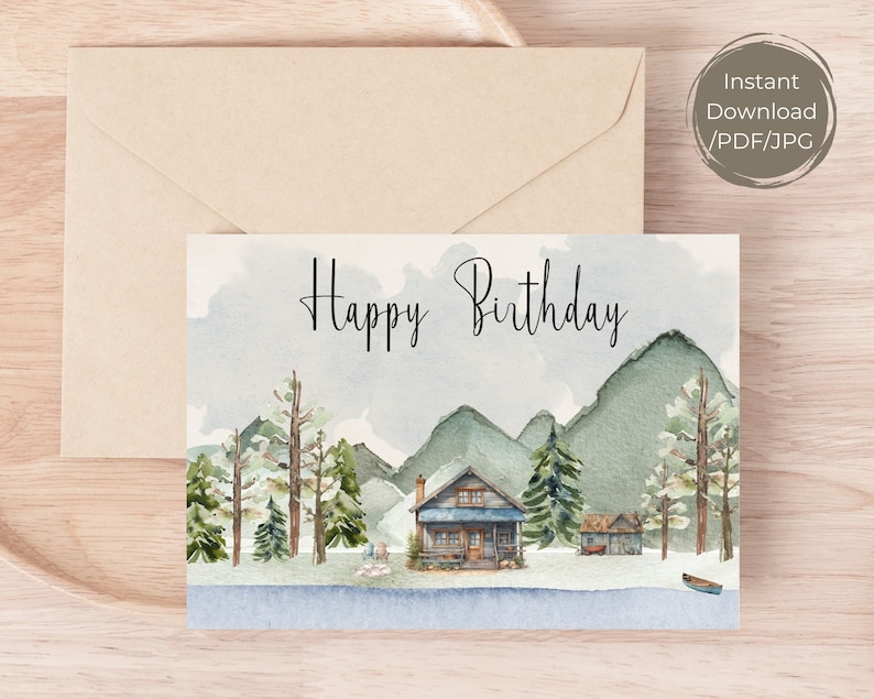 Printable Happy Birthday Card for Him,lake Scene Birthday Card for ...