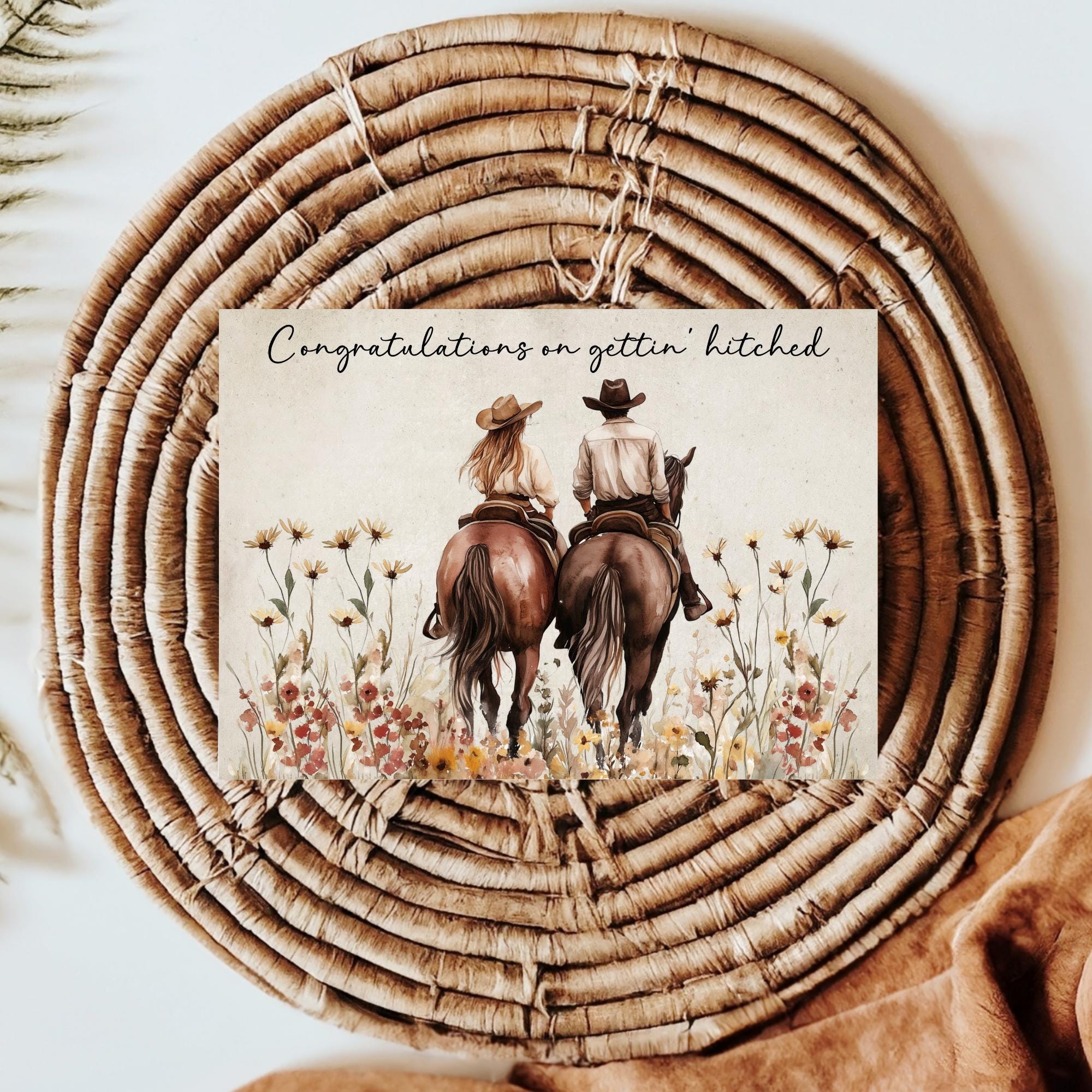 Printable Rustic Wedding Card: Cowboy & Cowgirl Horses, Western ...