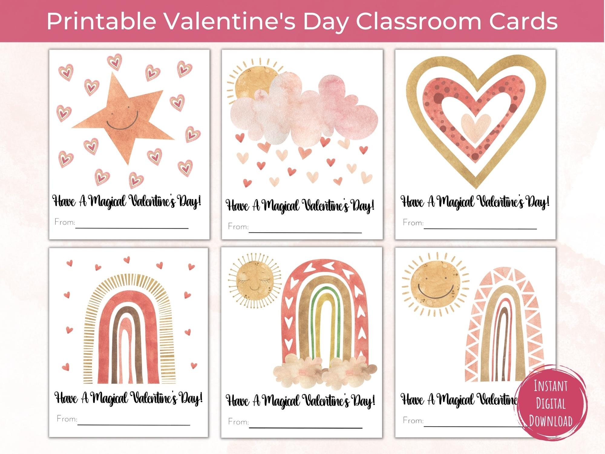 Printable Kids Valentine's Day Cards,boho Rainbow,girls Valentine Cards ...
