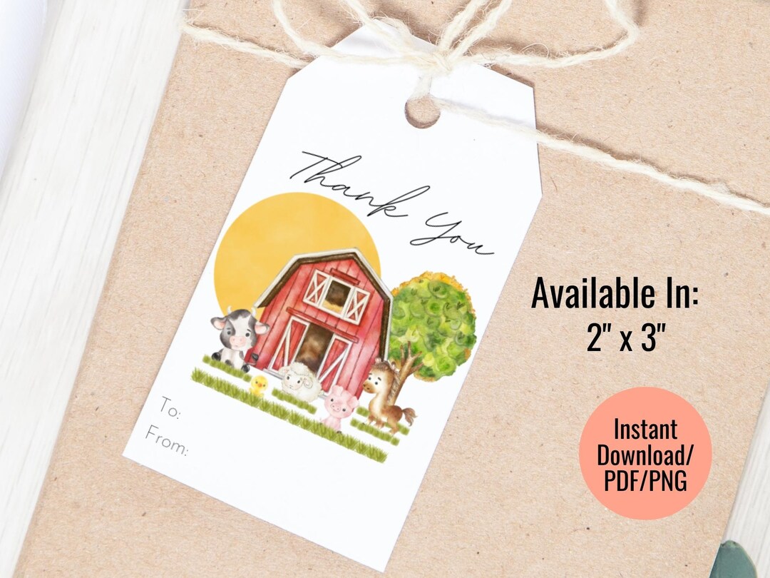 Printable Farm Favor Tag,thank You Tag,printable Farm Birthday Thank ...