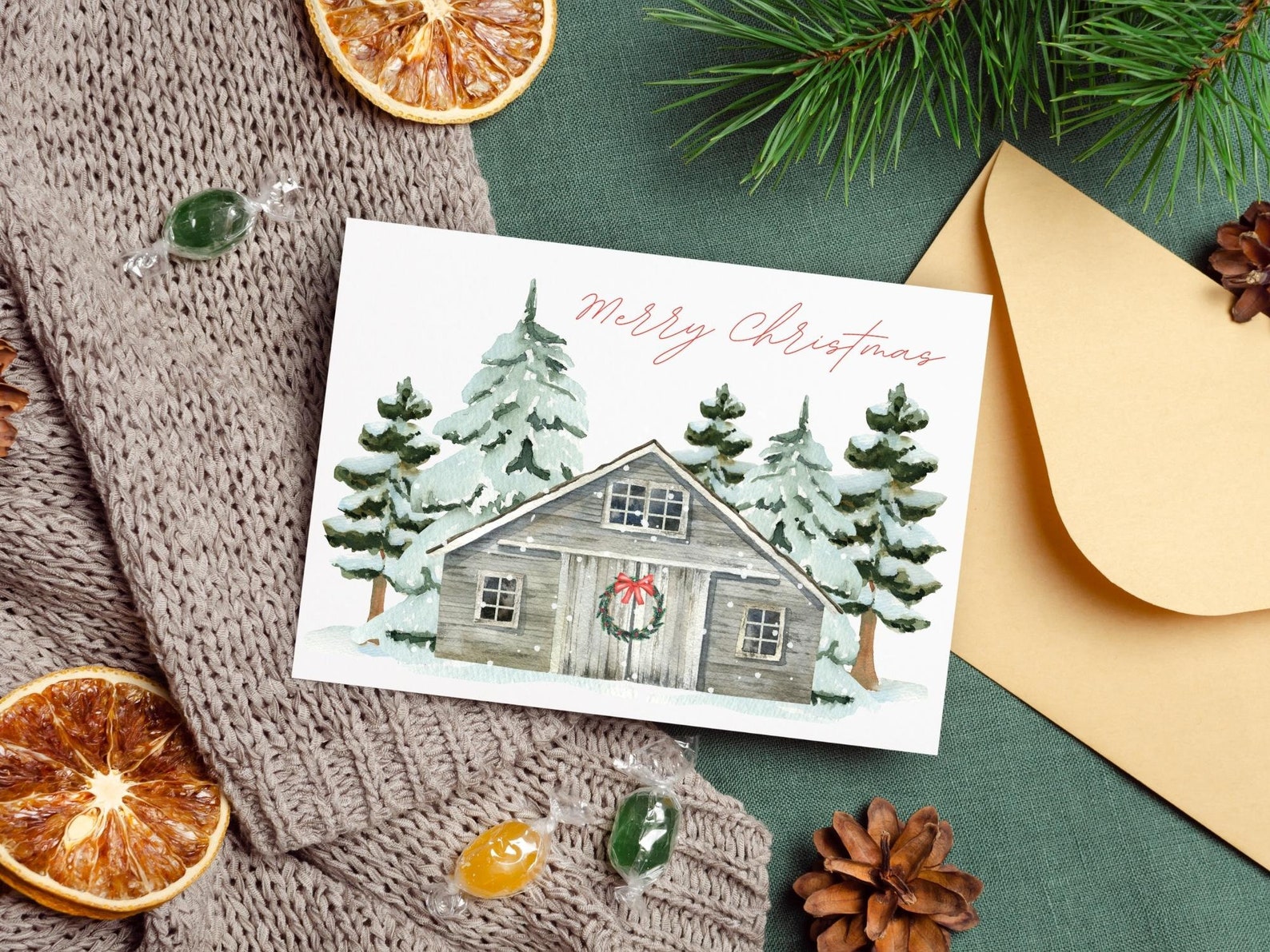 Printable Christmas Farmhouse Card,merry Christmas Card,printable ...