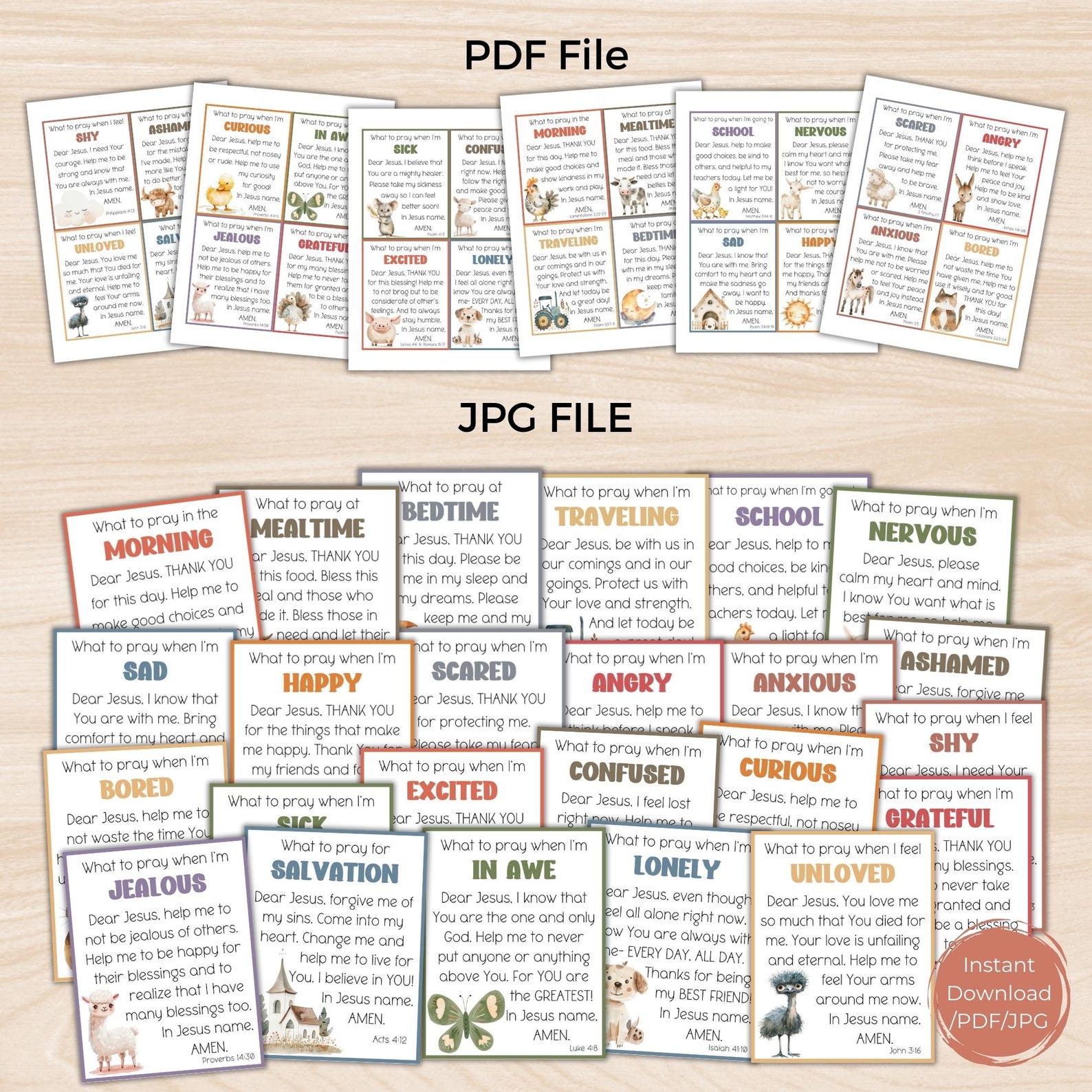 Printable Farm Animal Prayer Cards for Kids: Beginner Prayer Prompts ...