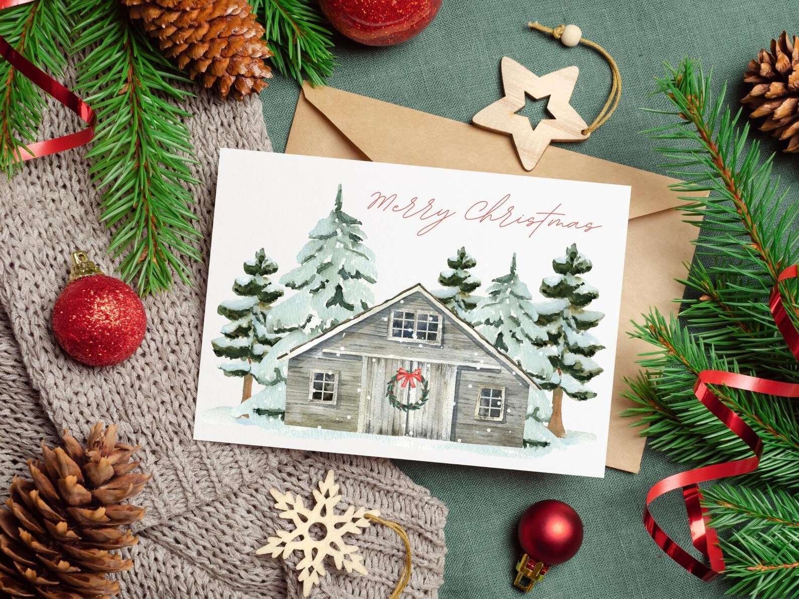 Printable Christmas Farmhouse Card,merry Christmas Card,printable ...