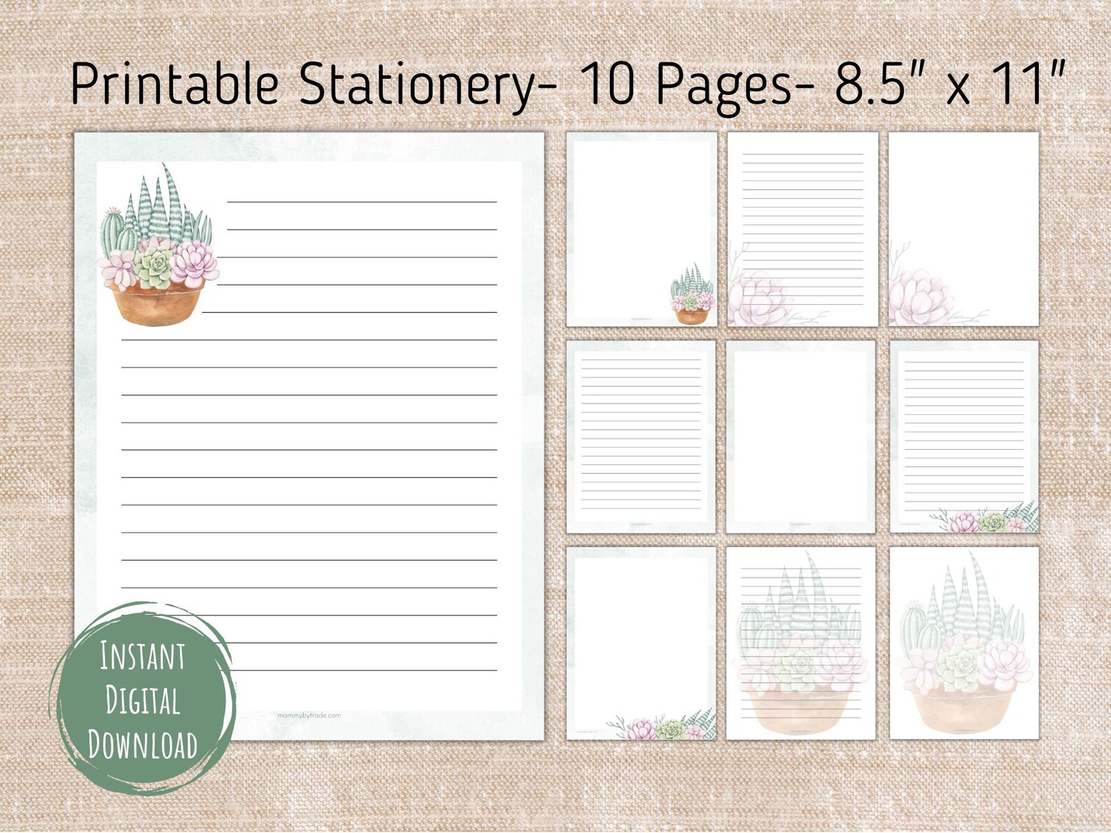 Printable Succulent Stationery,lined and Unlined Printable Paper ...