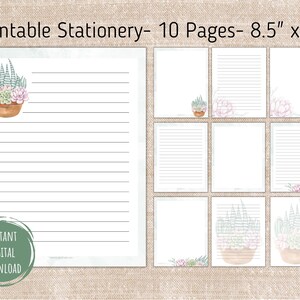 Printable Succulent Stationery,lined and Unlined Printable Paper ...