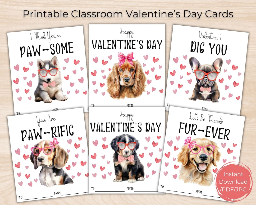Printable Puppy Valentine Card for Kids,printable Classroom Valentine's ...