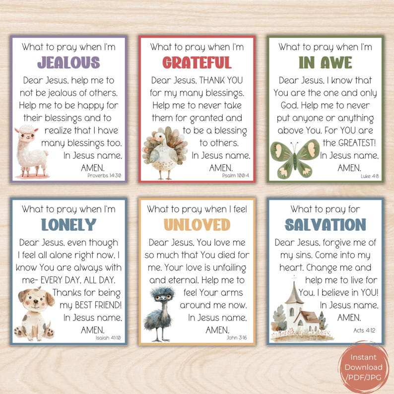 Printable Farm Animal Prayer Cards for Kids: Beginner Prayer Prompts ...
