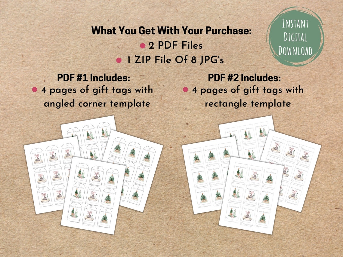 Printable Merry Christmas Gift Tags,watercolor Santa and Christmas Tree ...