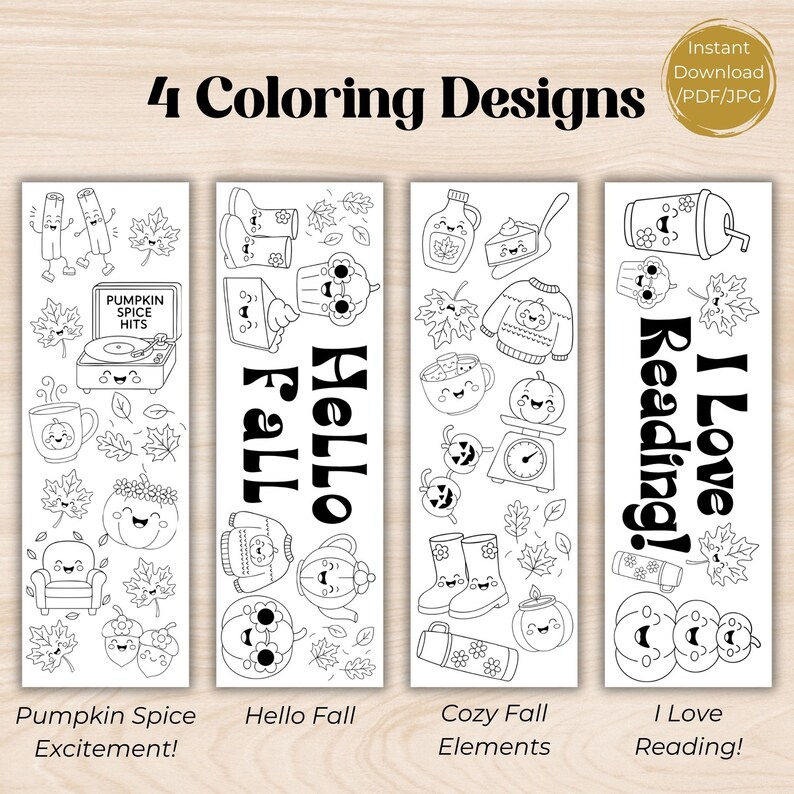 Printable Fall Coloring Bookmarks,retro Pumpkin Spice Bookmarks You Can ...