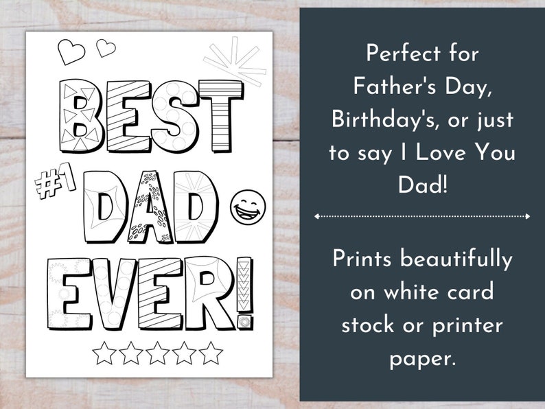 Printable Coloring Card for Dad,printable Fathers Day Card,colorable ...