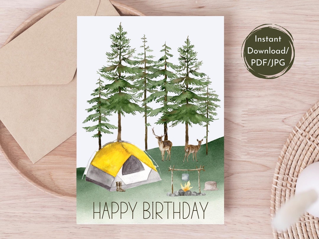 Printable Forrest Birthday Card for Men,outdoor Happy Birthday Card for ...