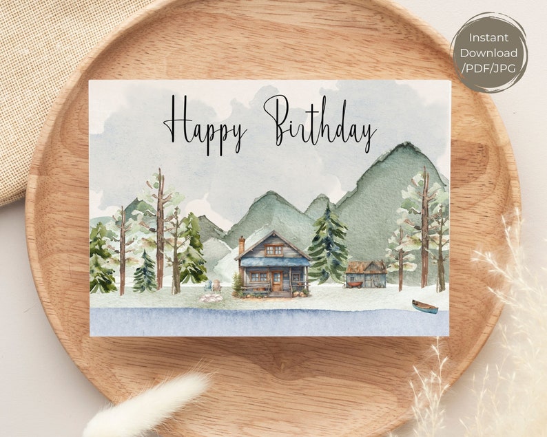 Printable Happy Birthday Card for Him,lake Scene Birthday Card for ...