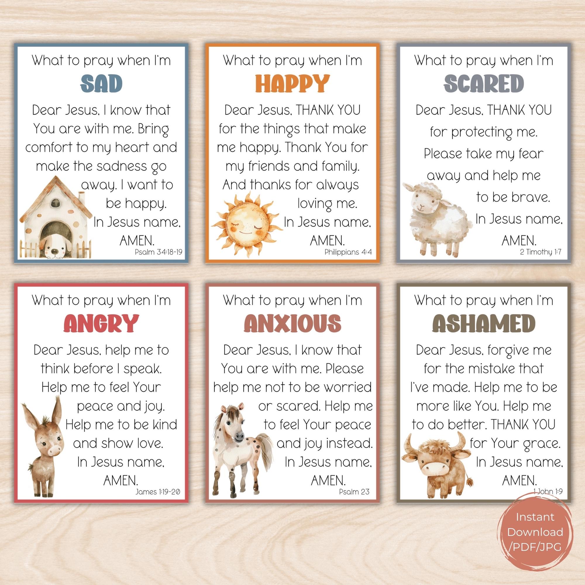 Printable Farm Animal Prayer Cards,prayer Prompt Cards for Kids ...