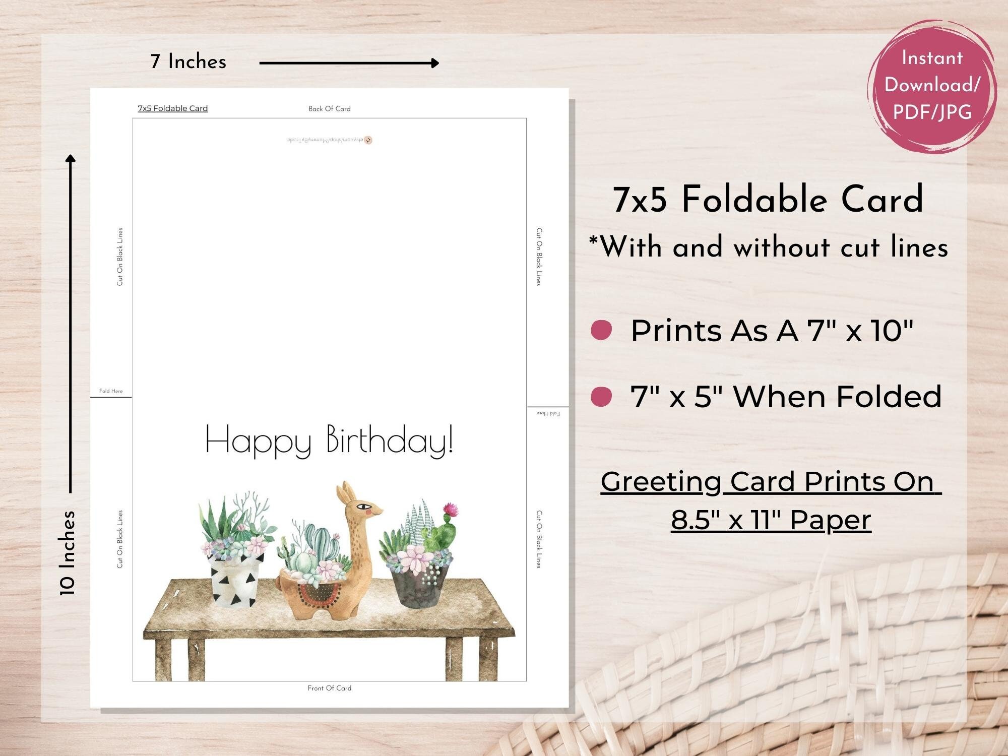 Printable Boho Happy Birthday Card,boho Llama,succulent Happy Birthday ...