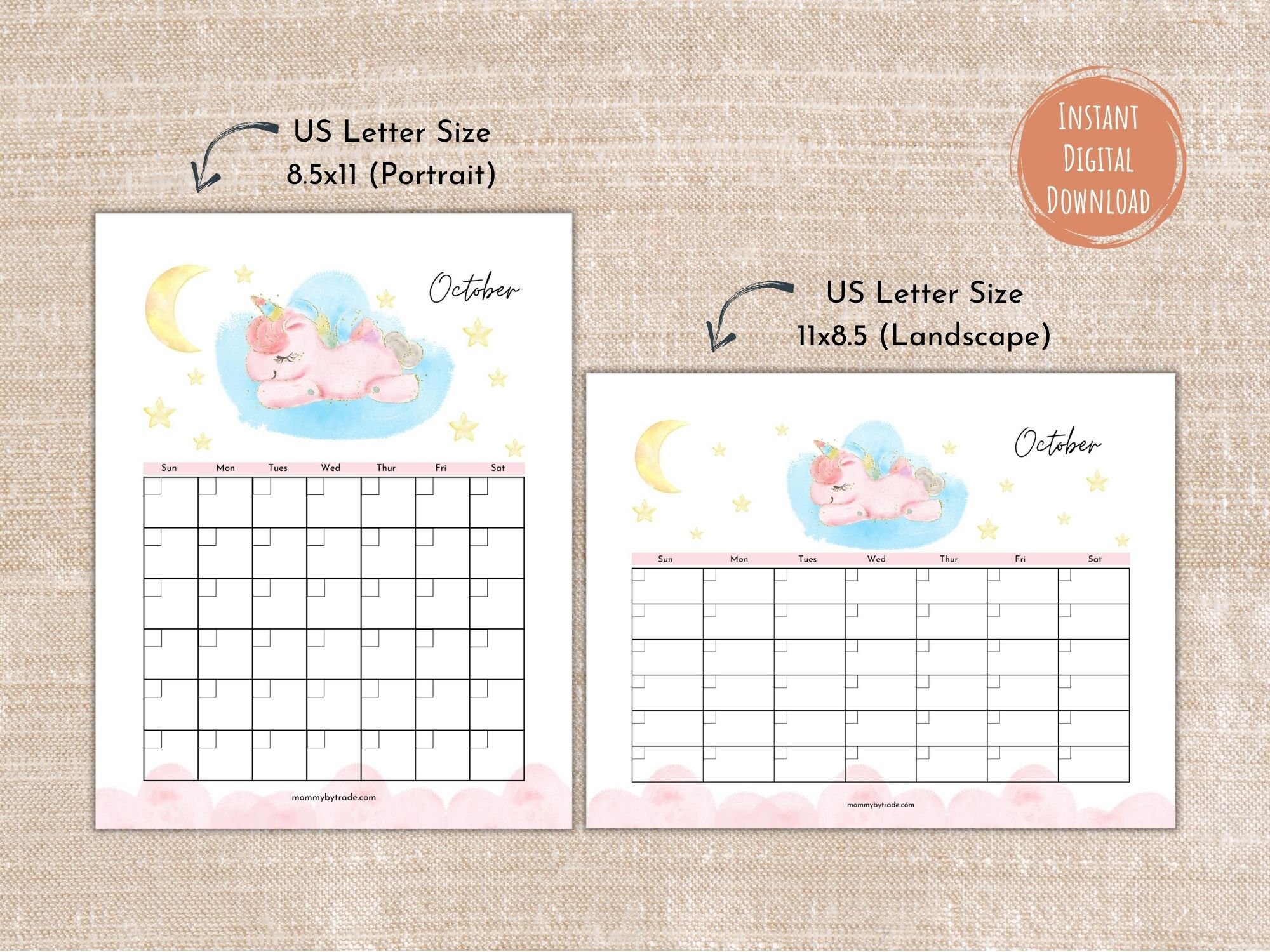 Blank Unicorn Calendar Printable,printable Kids Calendar,unicorn ...