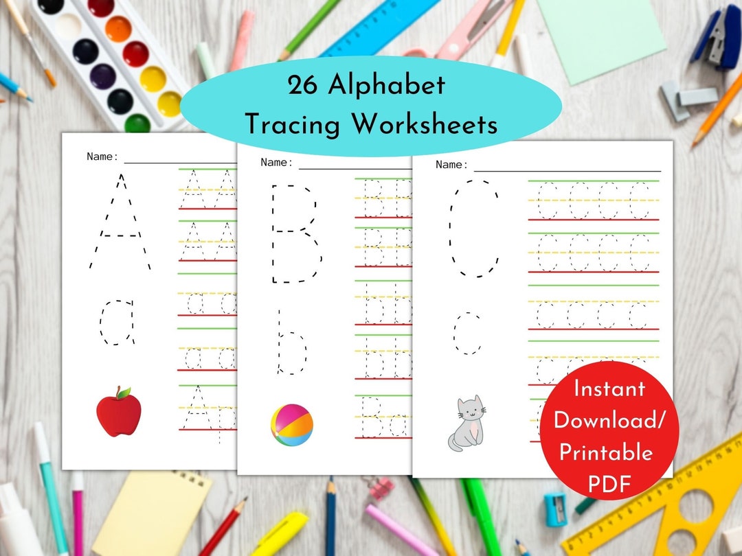 26 Upper and Lower Case Alphabet Tracing Printable Worksheets,preschool ...