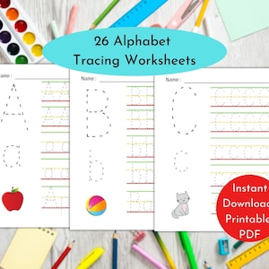 26 Upper and Lower Case Alphabet Tracing Printable Worksheets,preschool ...