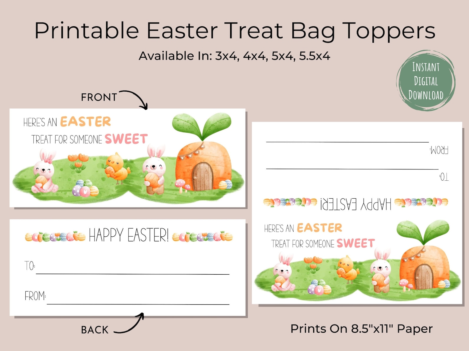 Printable Easter Treat Bag Toppers,easter Bunny Tag,printable Easter ...