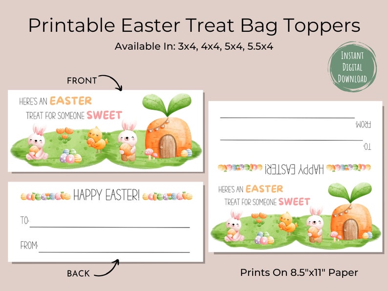 Printable Easter Treat Bag Toppers,easter Bunny Tag,printable Easter ...