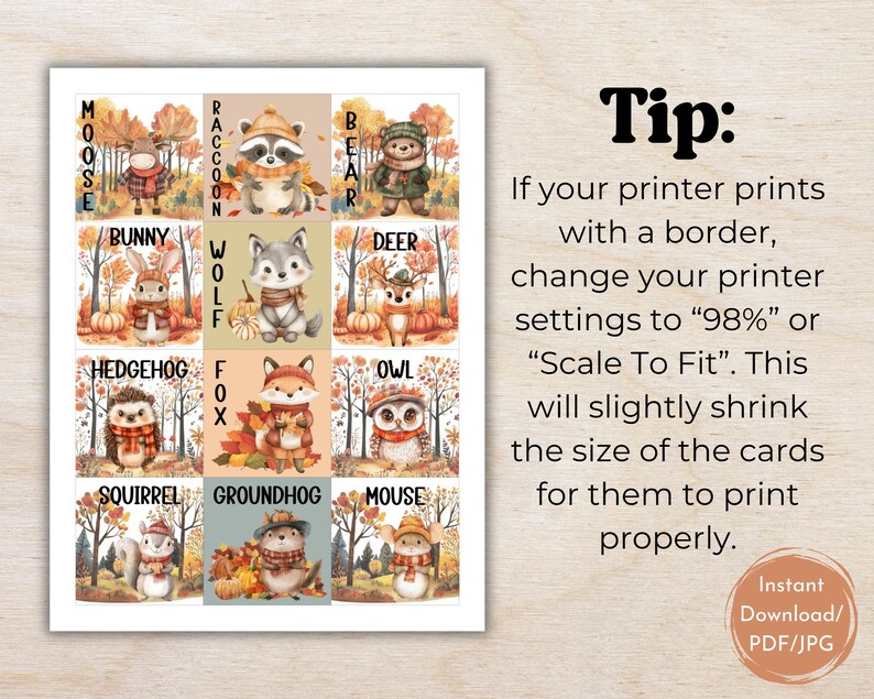 Woodland Animal Memory Match Game,fall Memory Match Game,printable Game ...