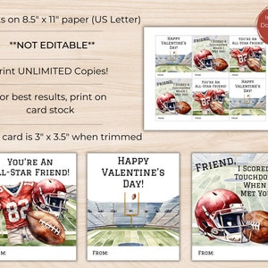 Printable Football Valentine's Day Cards for Kids: Watercolor Classroom ...