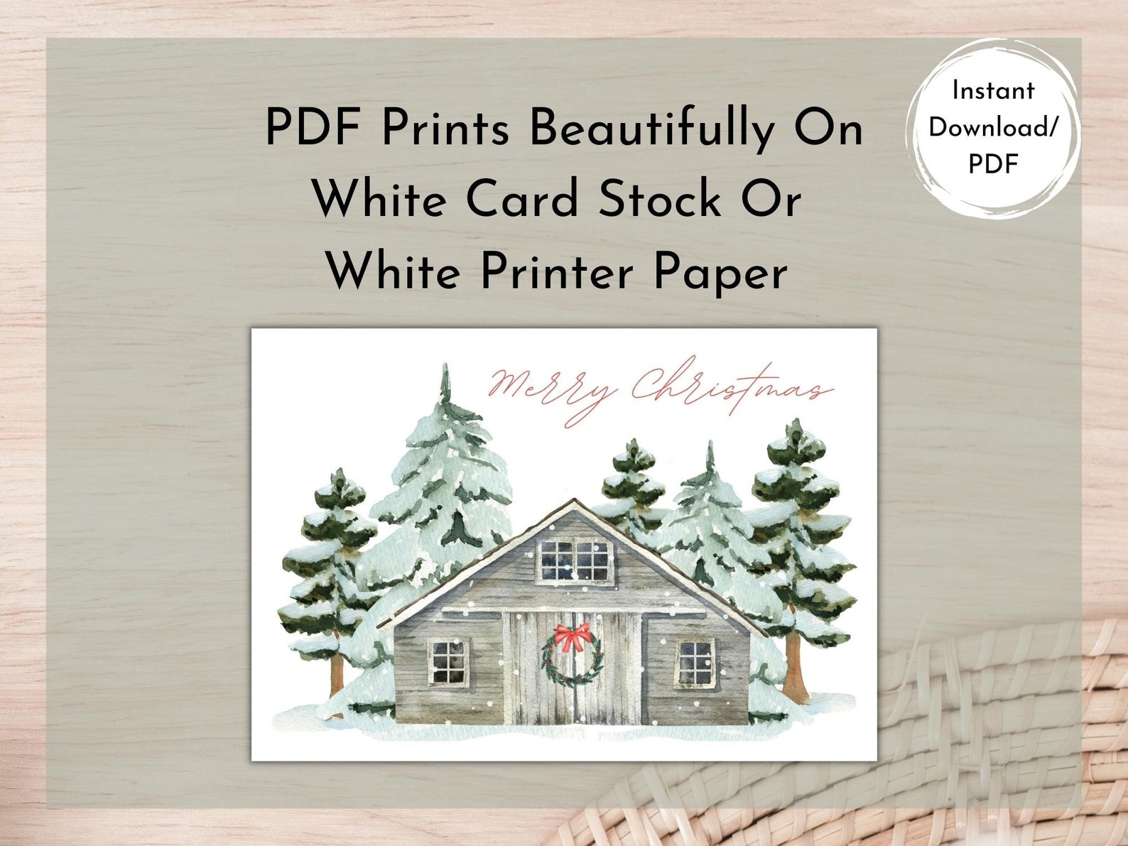 Printable Christmas Farmhouse Card,merry Christmas Card,printable ...