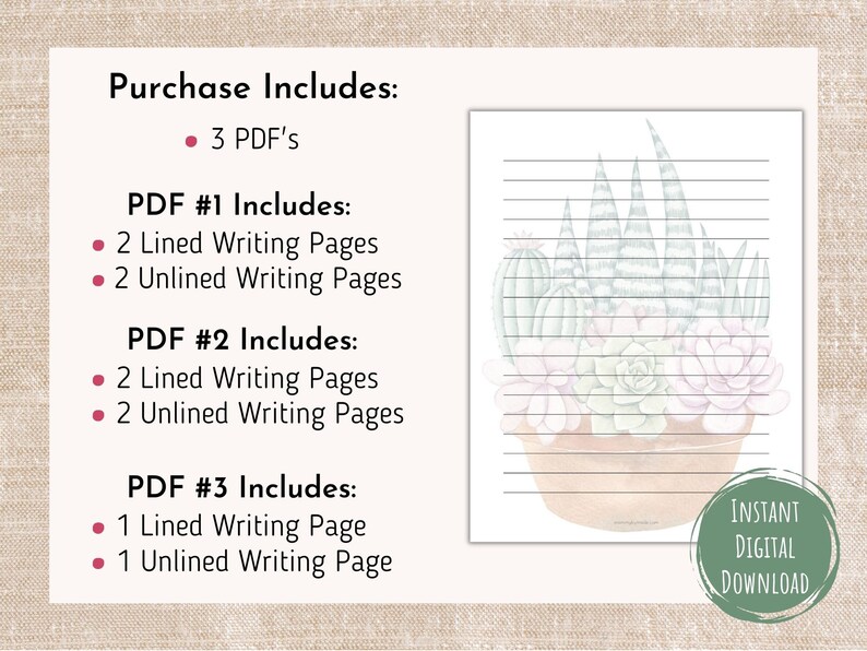 Printable Succulent Stationery,lined and Unlined Printable Paper ...