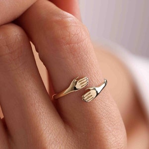 14K Solid Gold Hug Ring / Gold Hand Ring /friendship Ring / Gift for ...