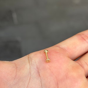 14K Solid Gold Drop Tragus Piercing / Minimalist Flat Back Helix ...