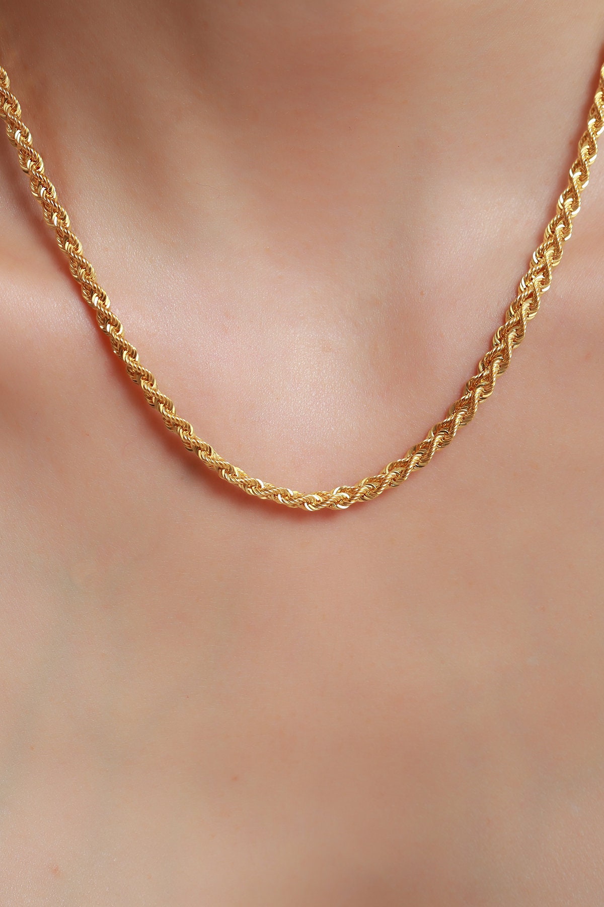 14K Solid Gold Braided Rope Chain Necklace / Sailor Lock Rope - Etsy
