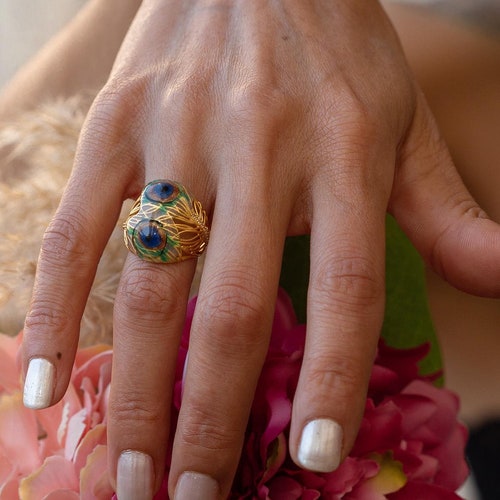 14K Solid Gold Peacock Ring - Etsy
